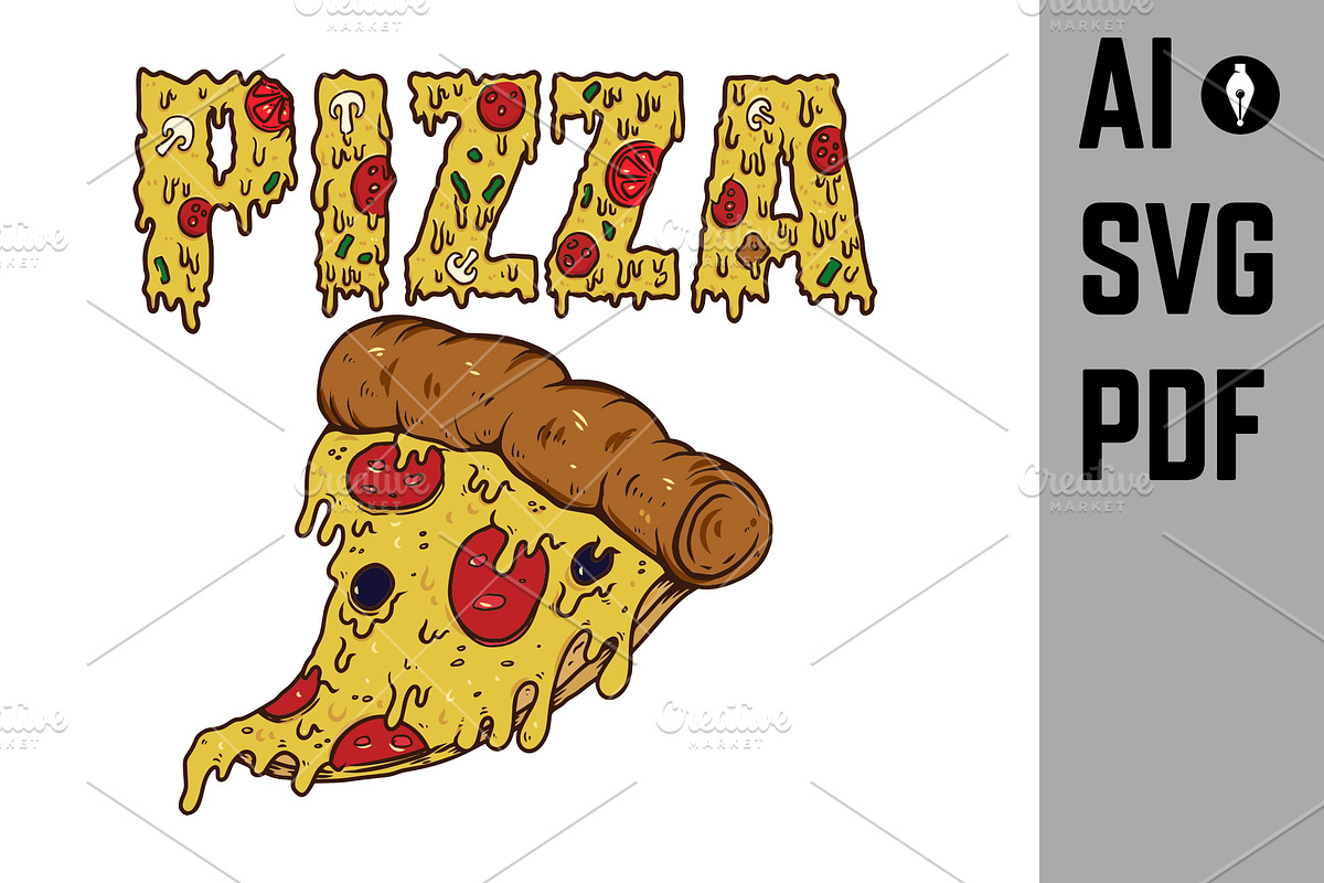 Word pizza made from pizza slices., a Food Illustration by Vectorhight