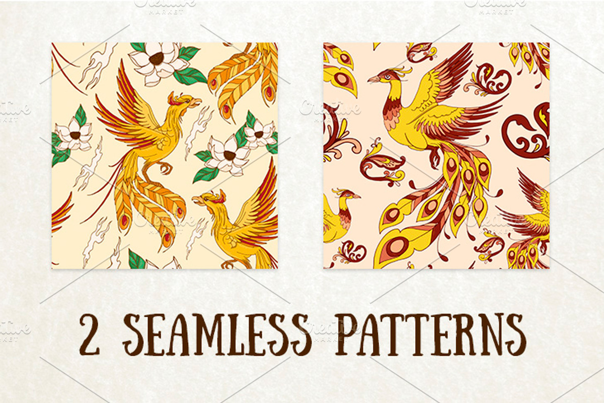 Phoenix and firebirds vector set, an Illustration by Beauty Drops