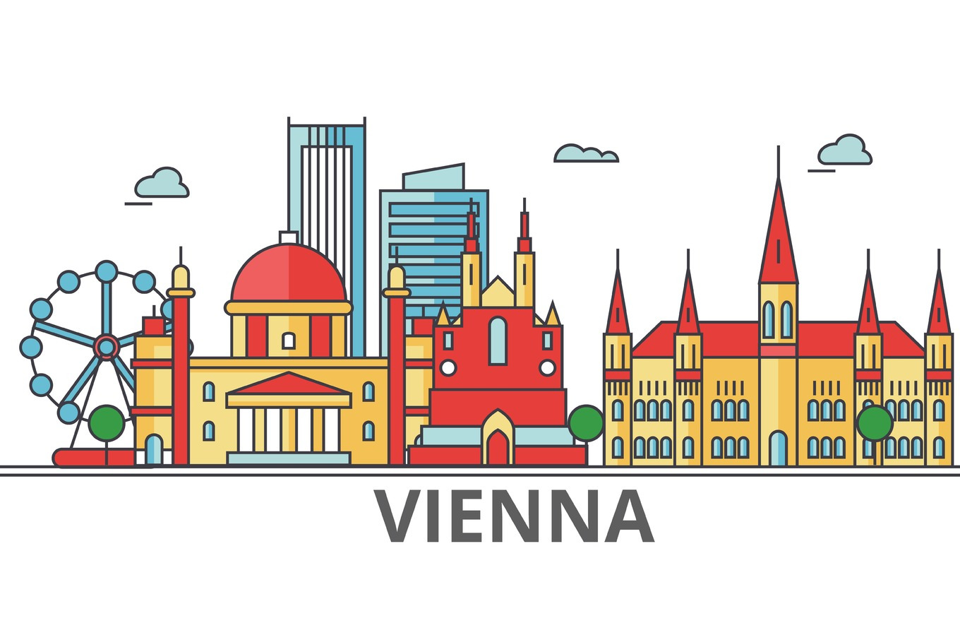 Vienna city skyline: buildings, streets, silhouette, architecture ...