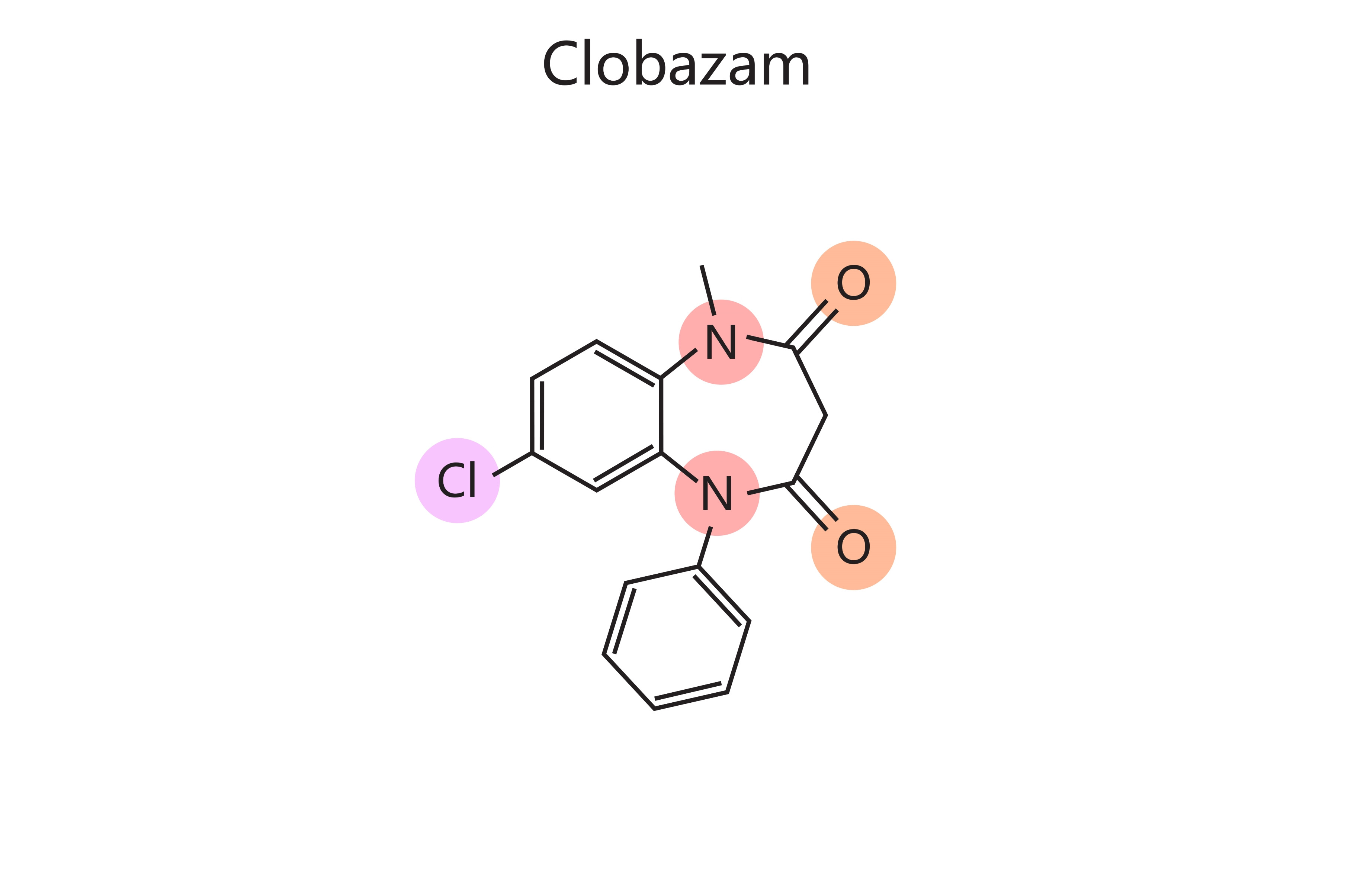 Chemical formula Clobazam diagram, a Healthcare Illustration by AlexArt