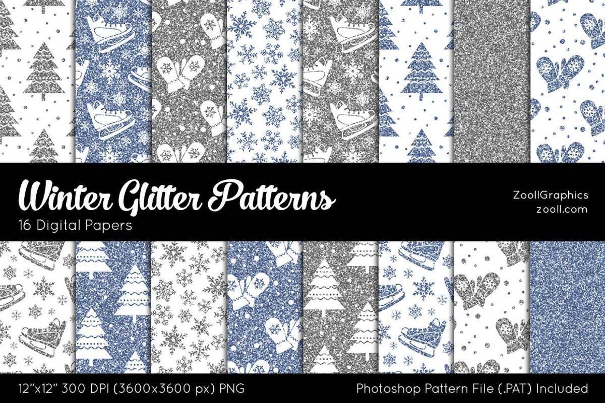 Winter Glitter Digital Papers, a Pattern Graphic by ZoollGraphics