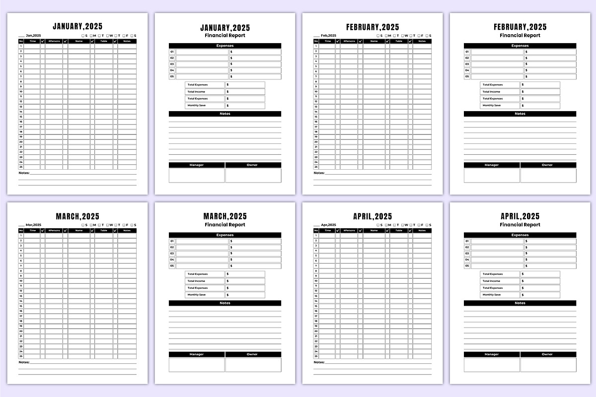 2025 Restaurant Reservation Book