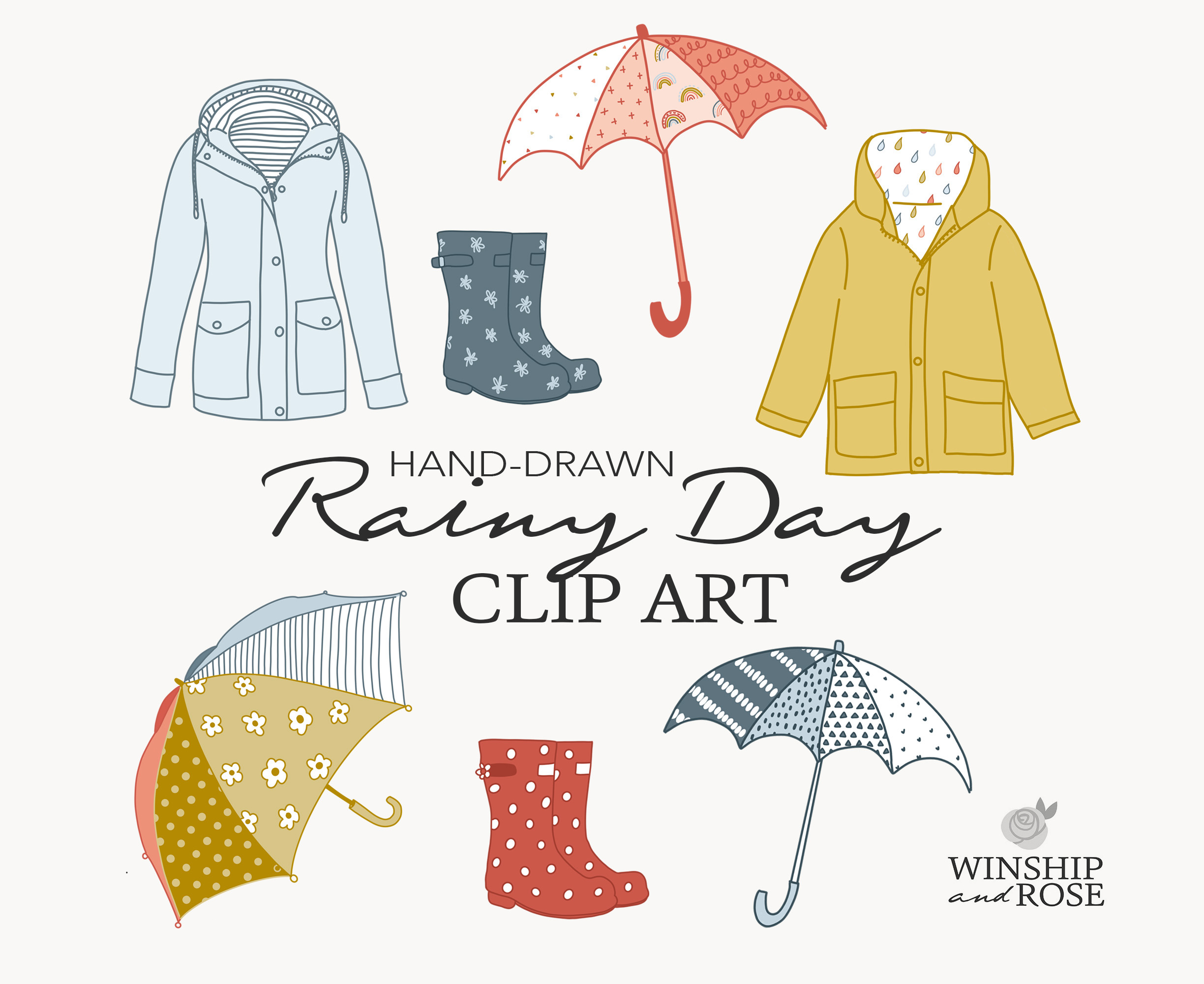 Rainy Day Clip Art, an Illustration by WinshipAndRose
