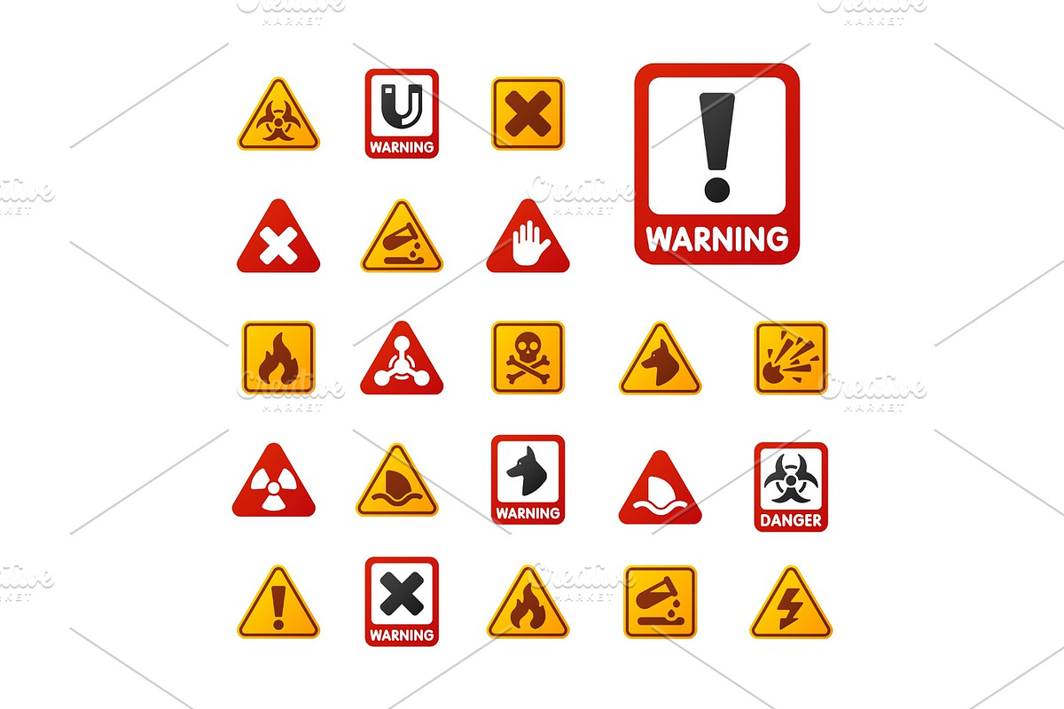 Prohibition signs set industry production vector yellow red warning ...