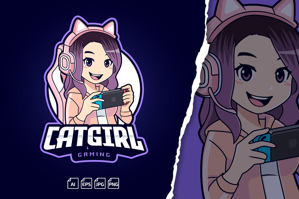 Cat Girl Gamer Girl Esport Logo, a Branding & Logo Template by ...