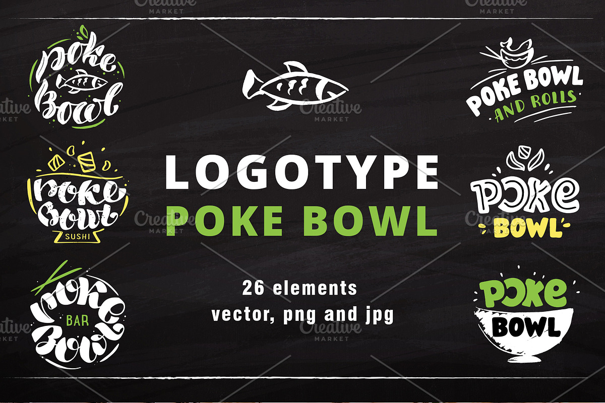 Poke bowl lettering set, a Food Illustration by Lettering_Logo