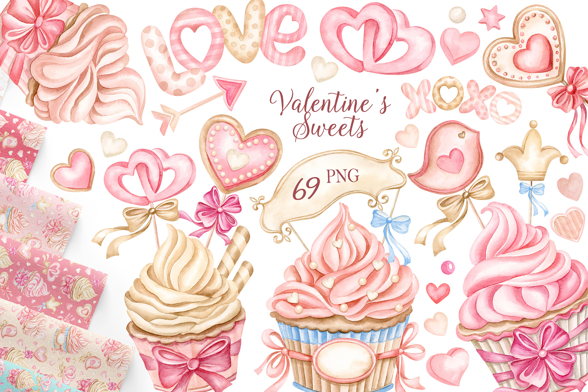 Valentines Day Cupcake Clipart Pattern | Creative Market