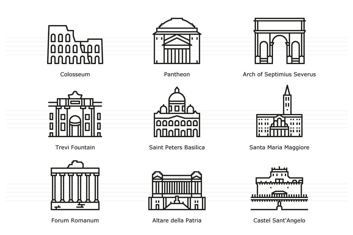 Landmarks of Italy - Rome, an Outline Icon by Jozsef Balazs-Hegedus