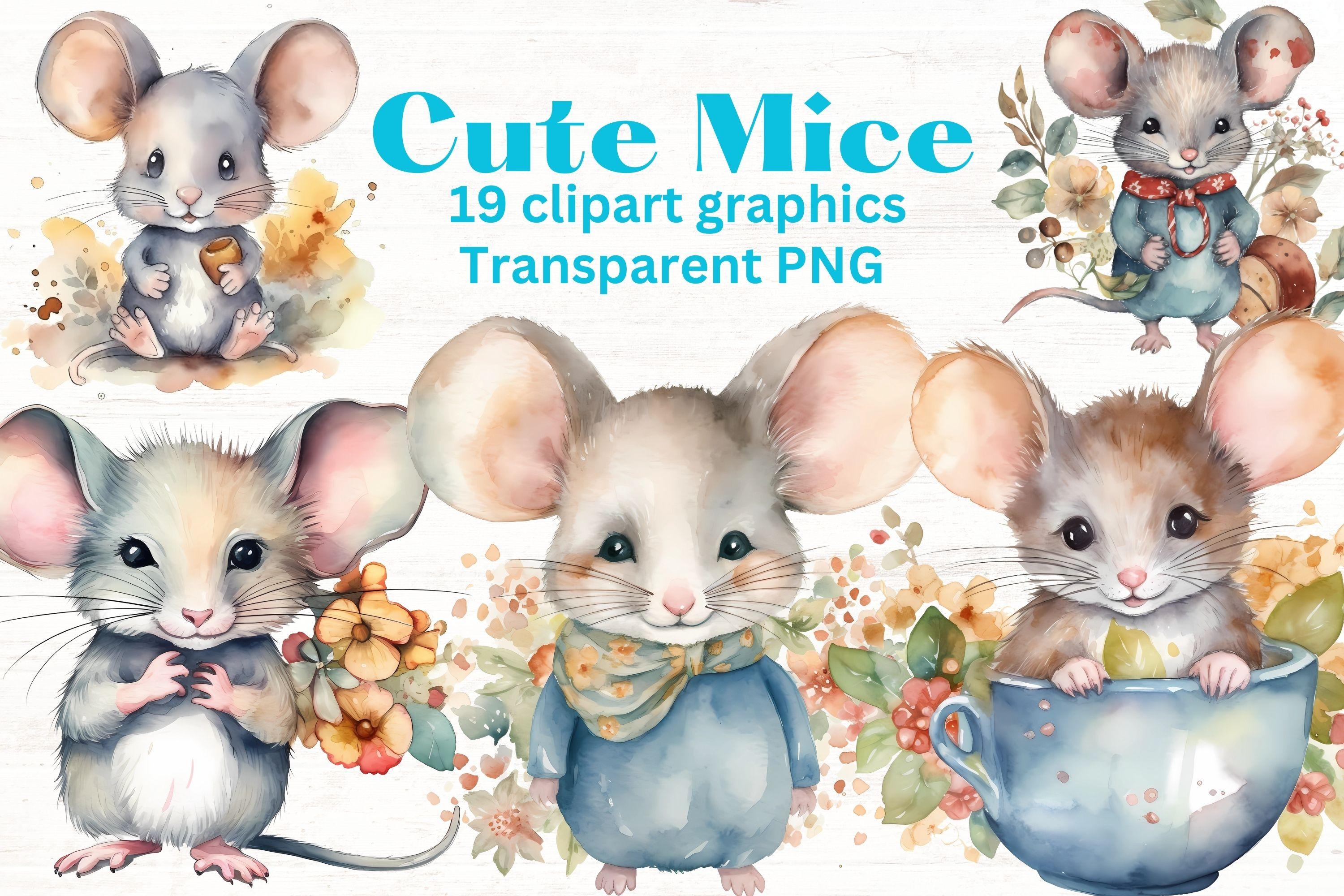 Cute MICE clipart set x19, an Animal Illustration by Mermaids Cove