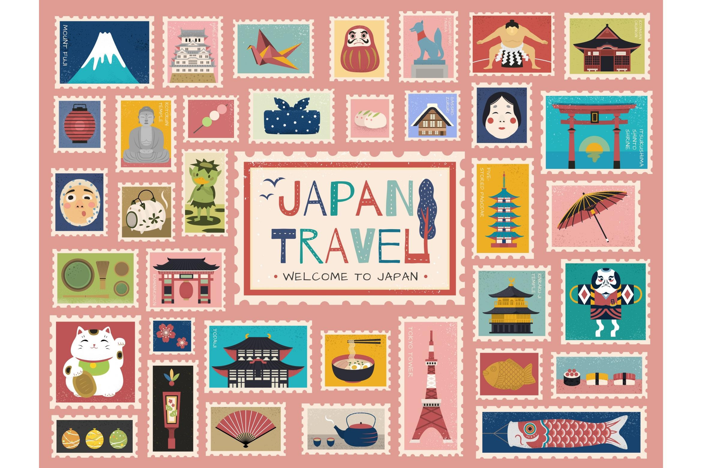 Japan Travel concept stamp, an Illustration by TotallypicRF