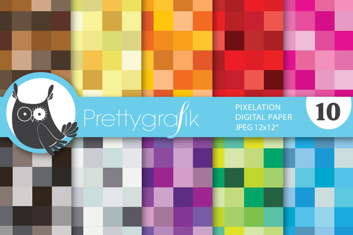 pixel mosaic digital paper, a Pattern Graphic by PrettyBundles