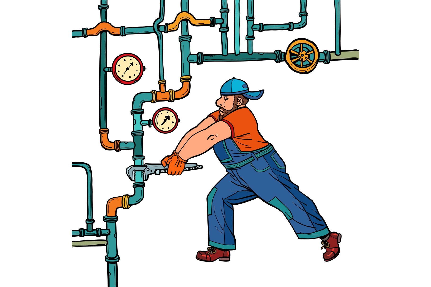 plumber repairs pipes | Object Illustrations ~ Creative Market