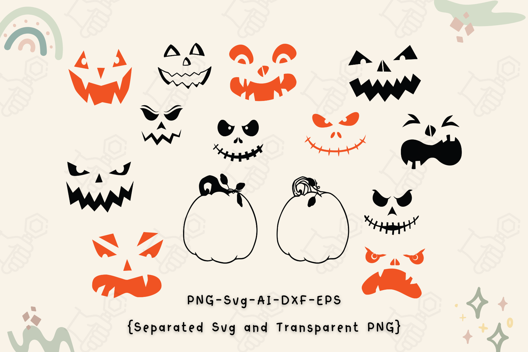 Pumpkin face svg, Scary pumpkin svg