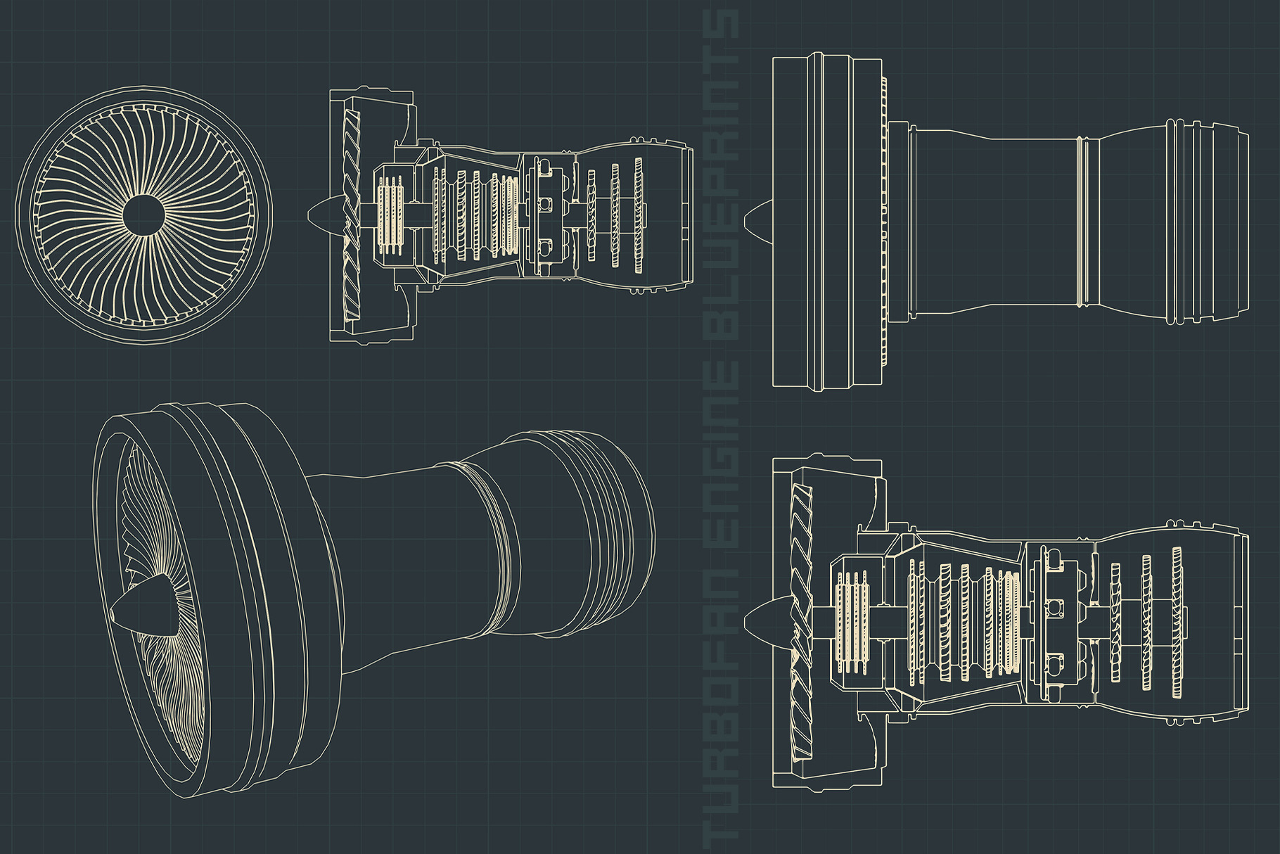 Jet Engine Blueprints Set | Technology Illustrations ~ Creative Market