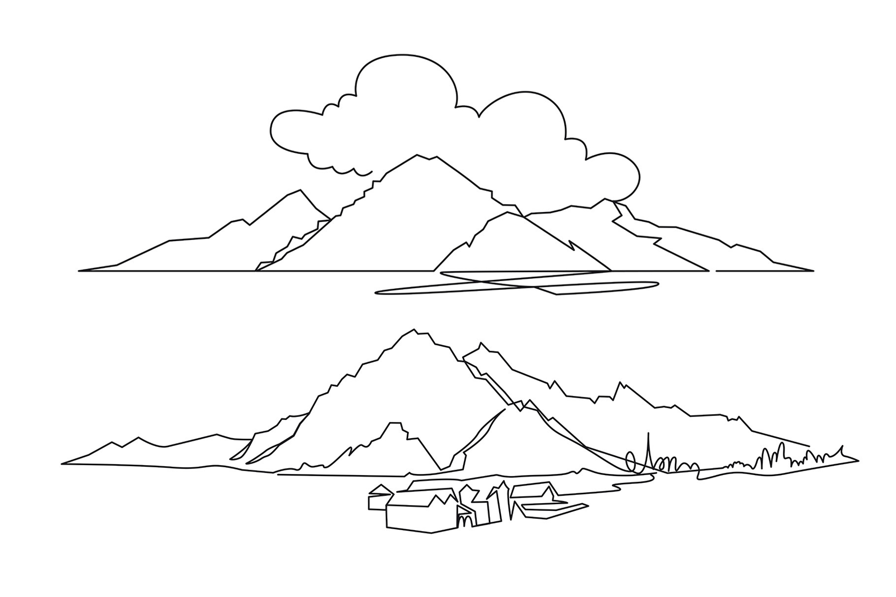 Mountain continuous one line drawing, an Illustration by Samui-Art