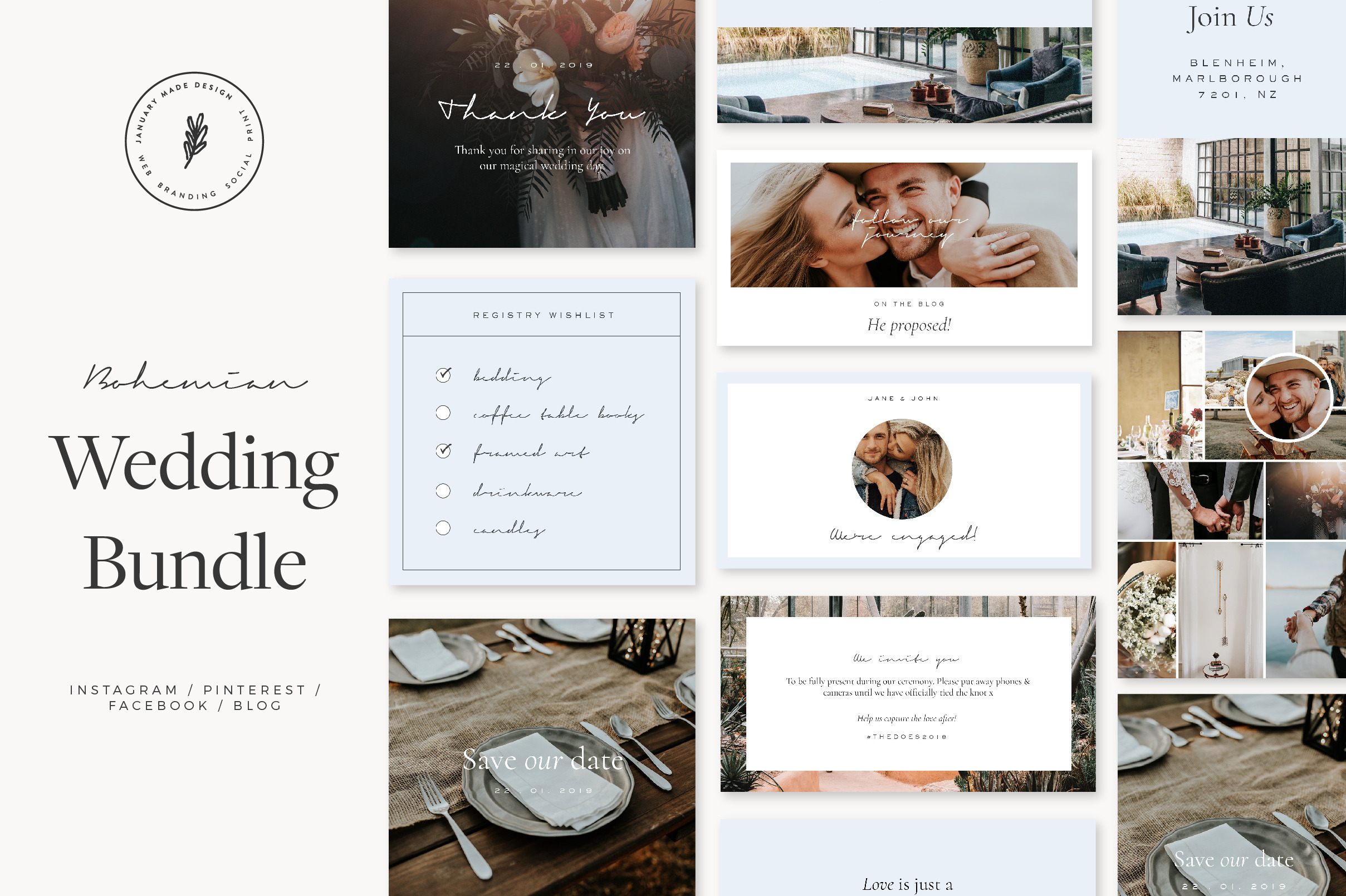 Bohemian Wedding Social Bundle, a Social Media Template by January Made ...