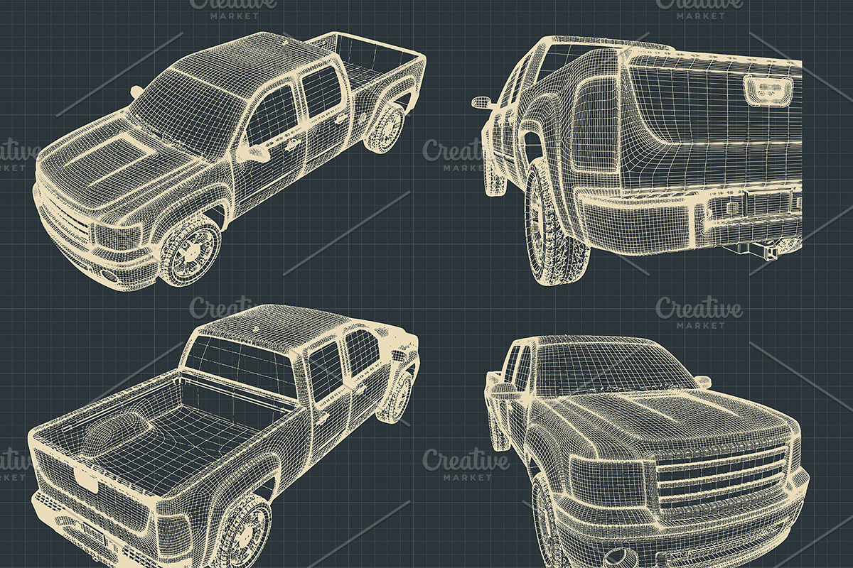 Blueprints of a pickup truck Set, an Object Illustration by Blacklight ...
