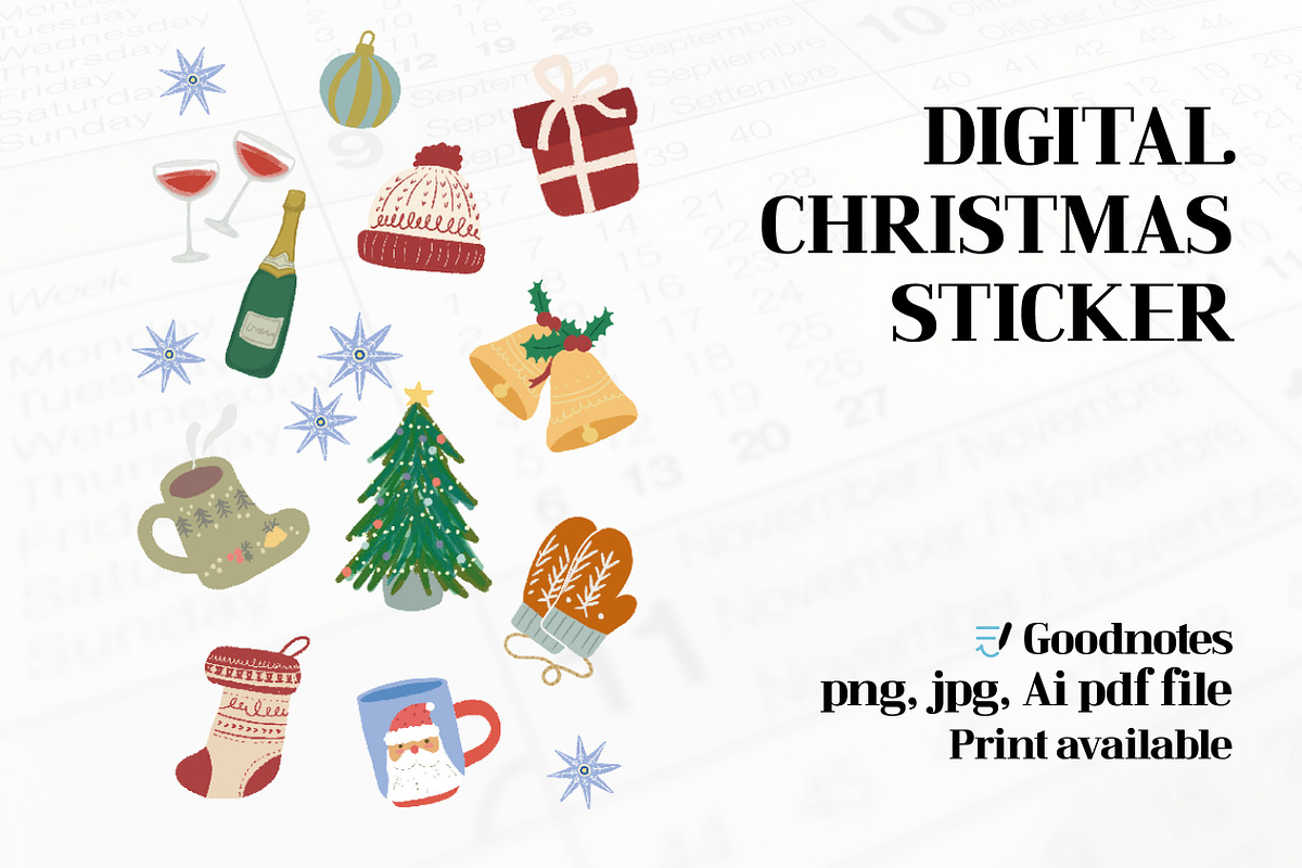 Digital christmas sticker, a Templates & Theme by dott