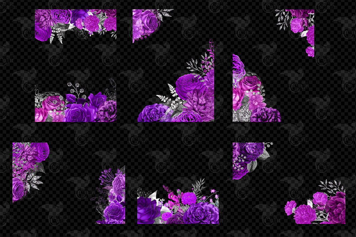 5x7 Purple and Silver Floral Overlay, an Illustration by Digital Curio