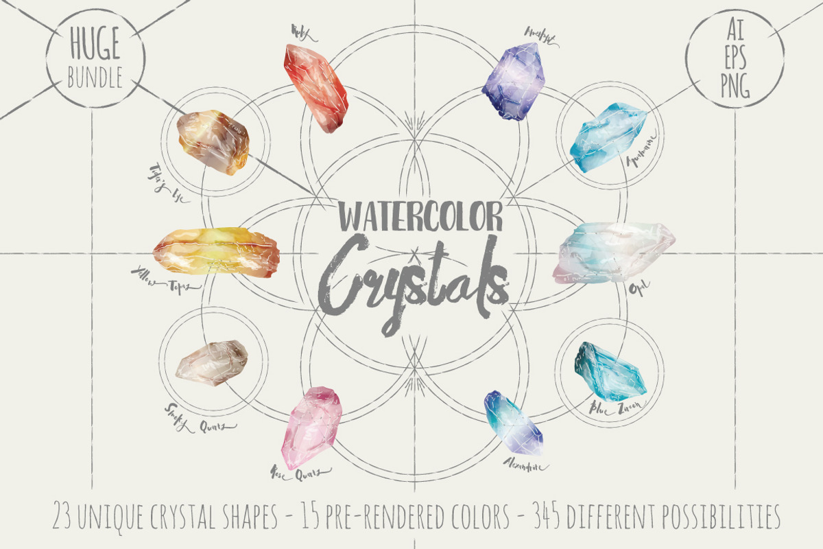 Hand Drawn Watercolor Crystals, an Illustration by Transfuchsian