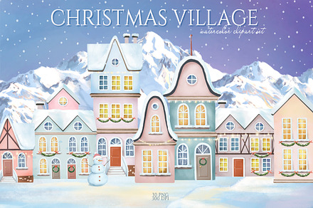 Winter Village Vectors and Clipart | Illustrations ~ Creative Market