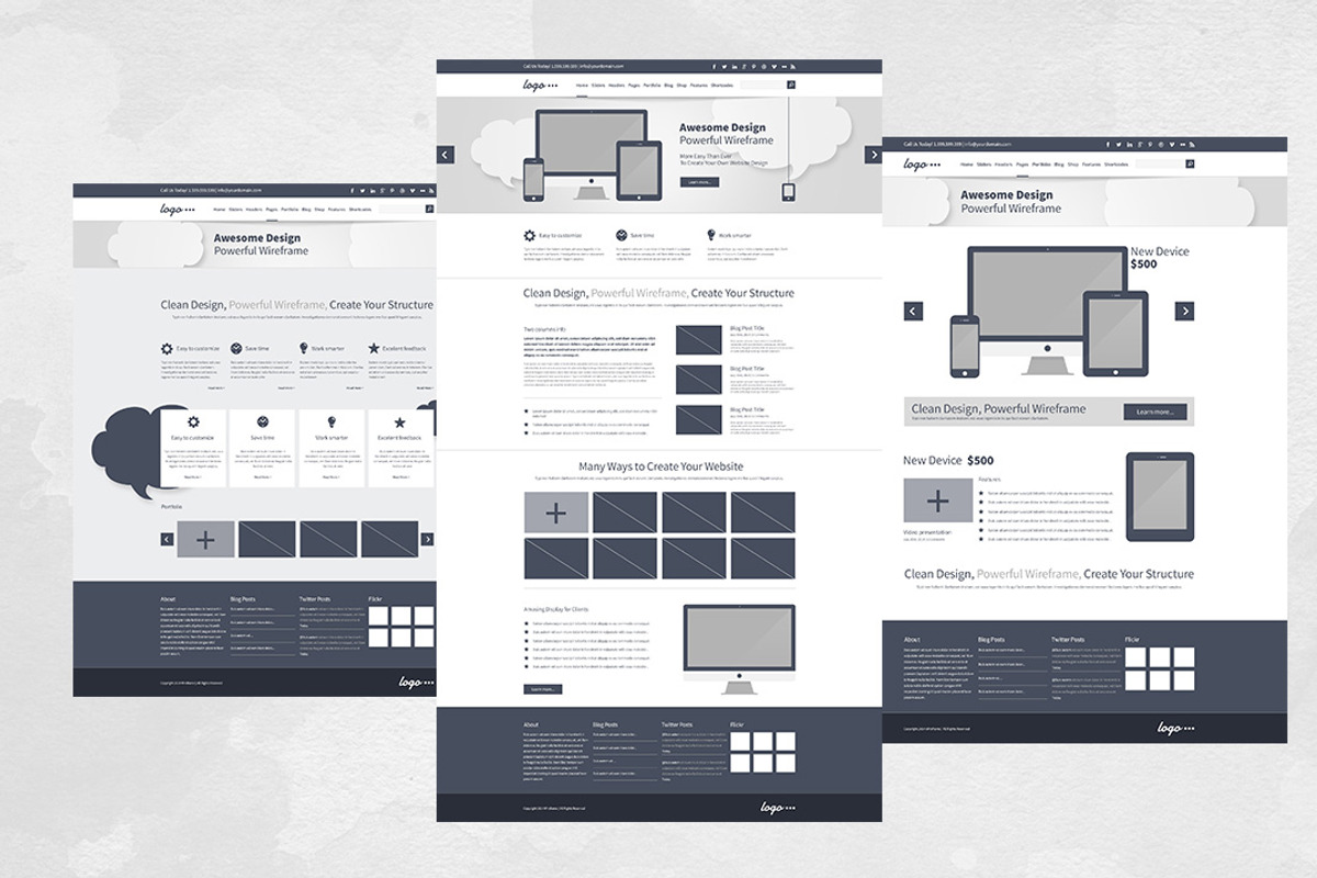 75 Layouts Webdesign Wireframe Kit, a Wireframe Template by DesignSomething