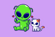 Cute Alien With Cute Cat Alien | Animal Illustrations ~ Creative Market