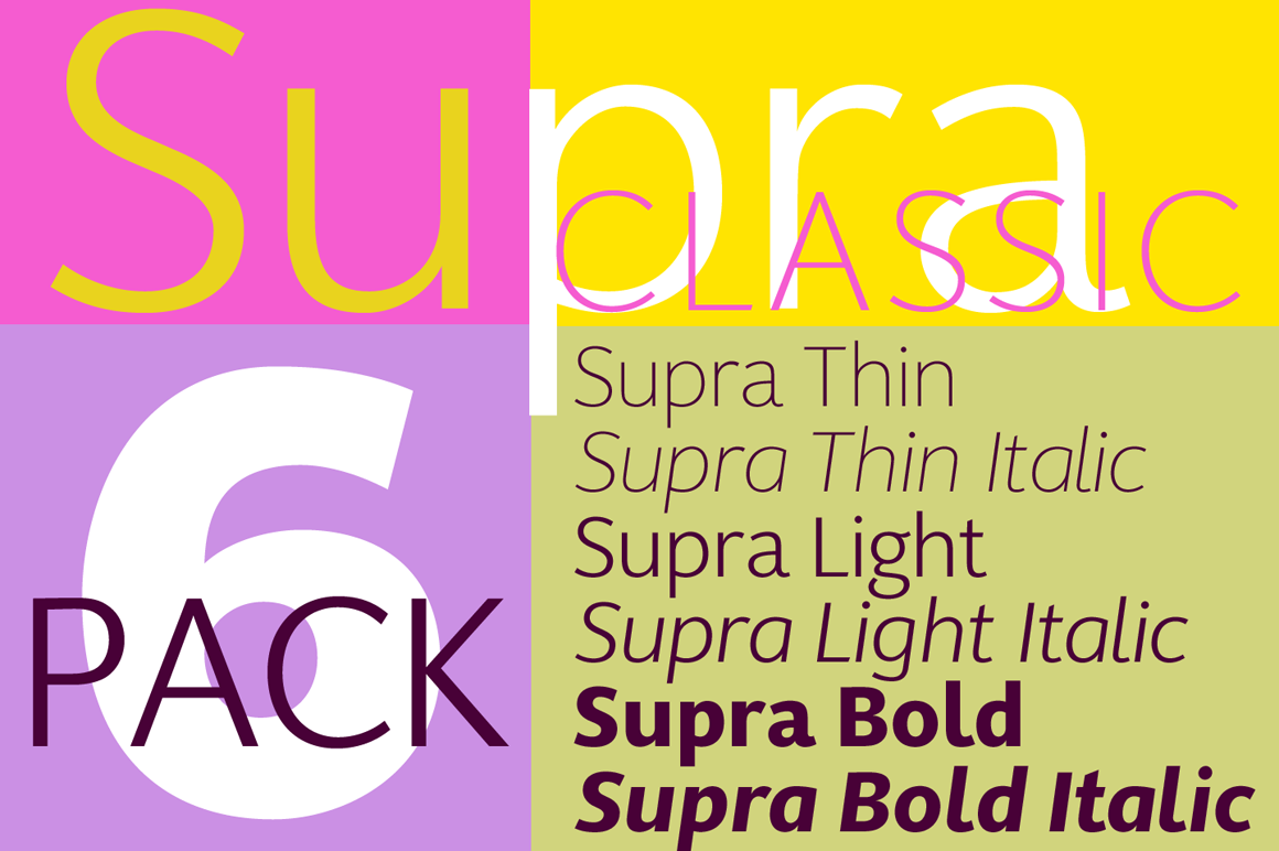 Supra Classic 6-Pack, a Sans Serif Font by Wiescher Design