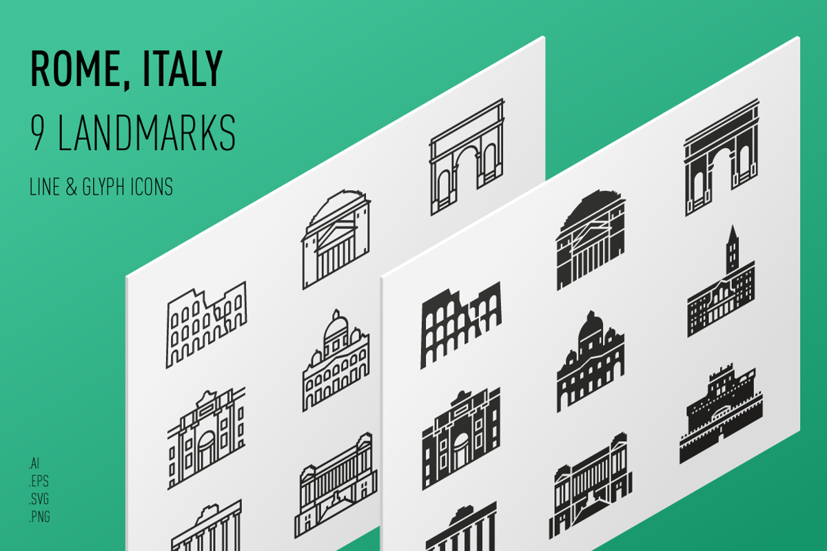 Landmarks of Italy - Rome, an Outline Icon by Jozsef Balazs-Hegedus