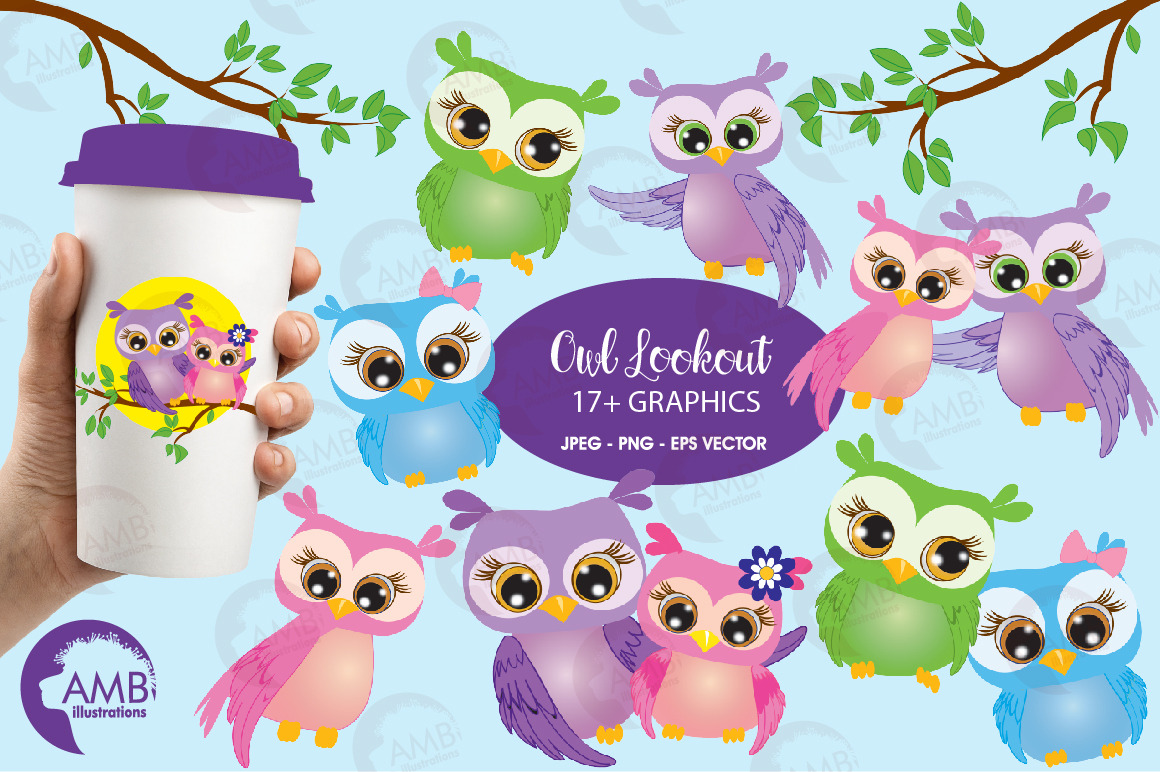 Owls in love clipart, AMB-271, an Illustration by AMBillustrations