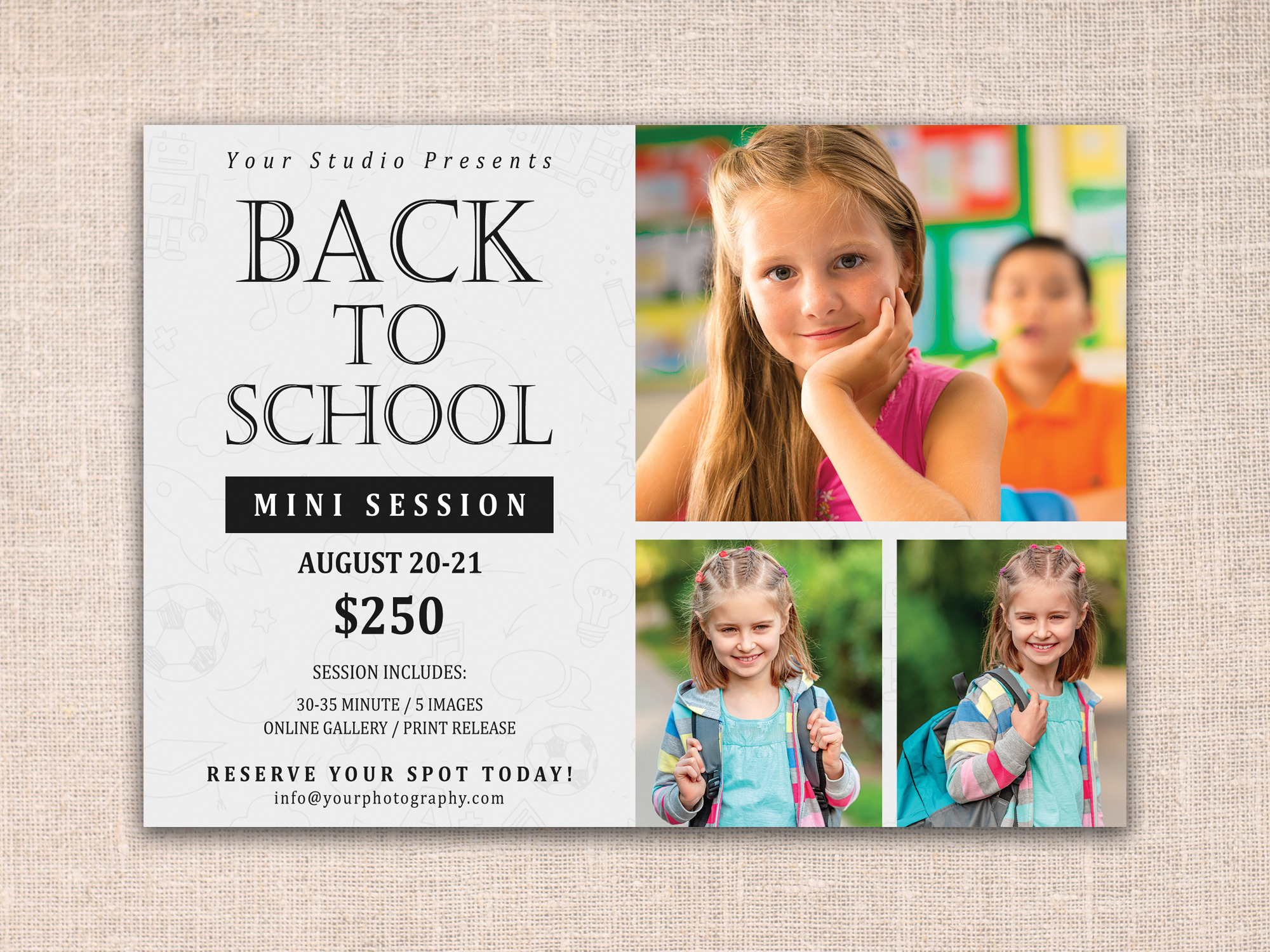 Back to School Mini Session Template, a Card Template by Designscozy