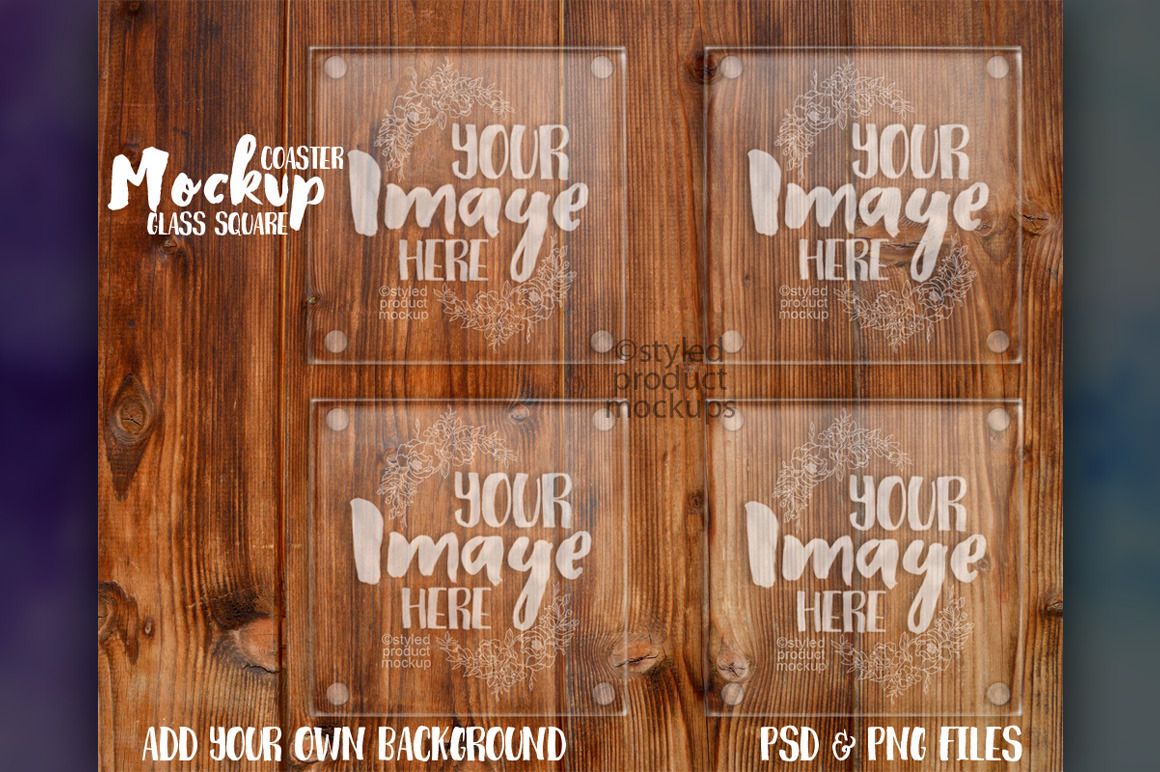Square glass coaster mockup, a Product Mockup by StyledProductMockups