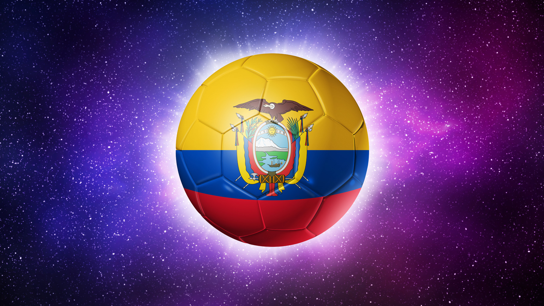 Soccer football ball with Ecuador flag. Space background. Illust, a ...