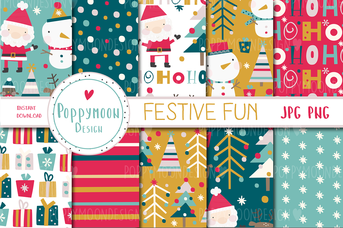 Festive Fun paper set, a Pattern Graphic by Poppymoondesign