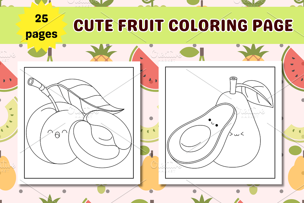 Cute Fruit Coloring Pages For Kids | Creative Market