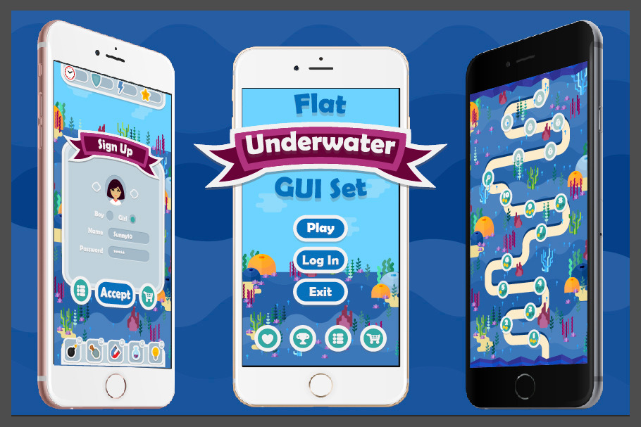 Flat Underwater GUI Set, an Object Graphic by sunny_sunny_game_art