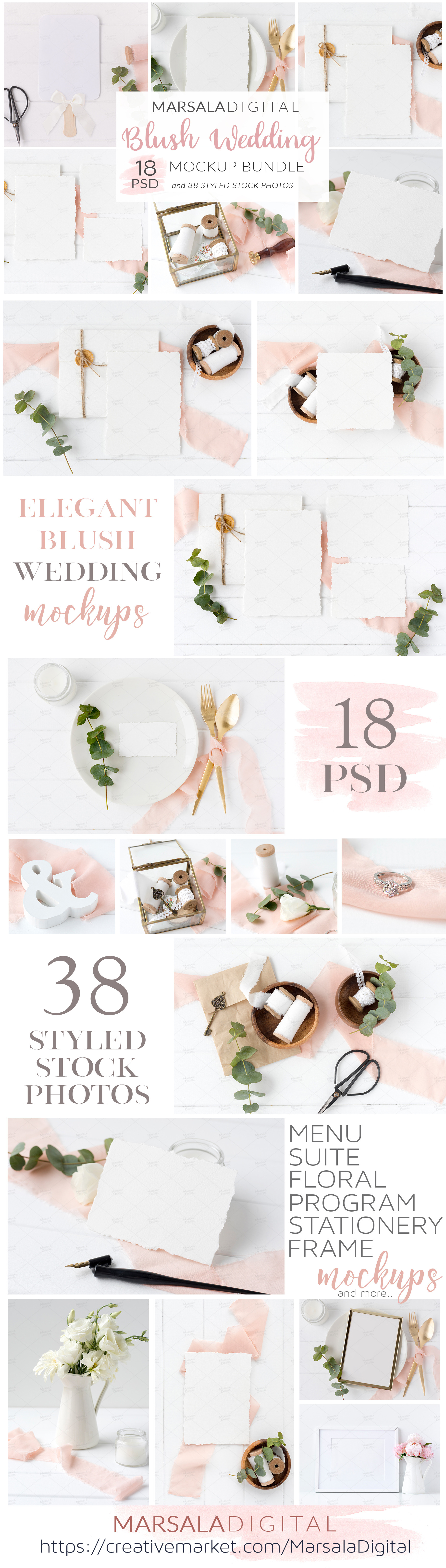 Elegant Blush Wedding Mockup Bundle, a Packaging Mockup by Marsala Digital