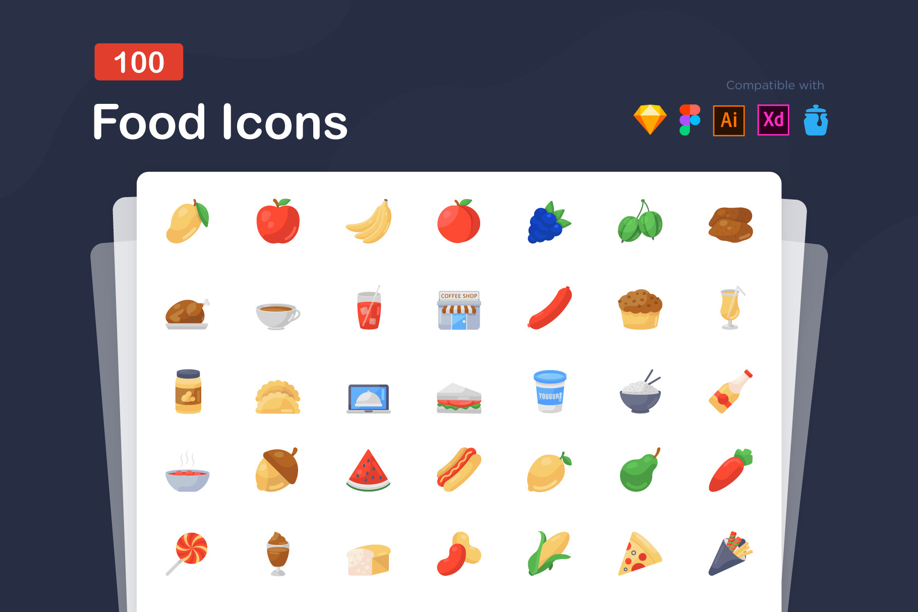 Pack of Food Flat Icons