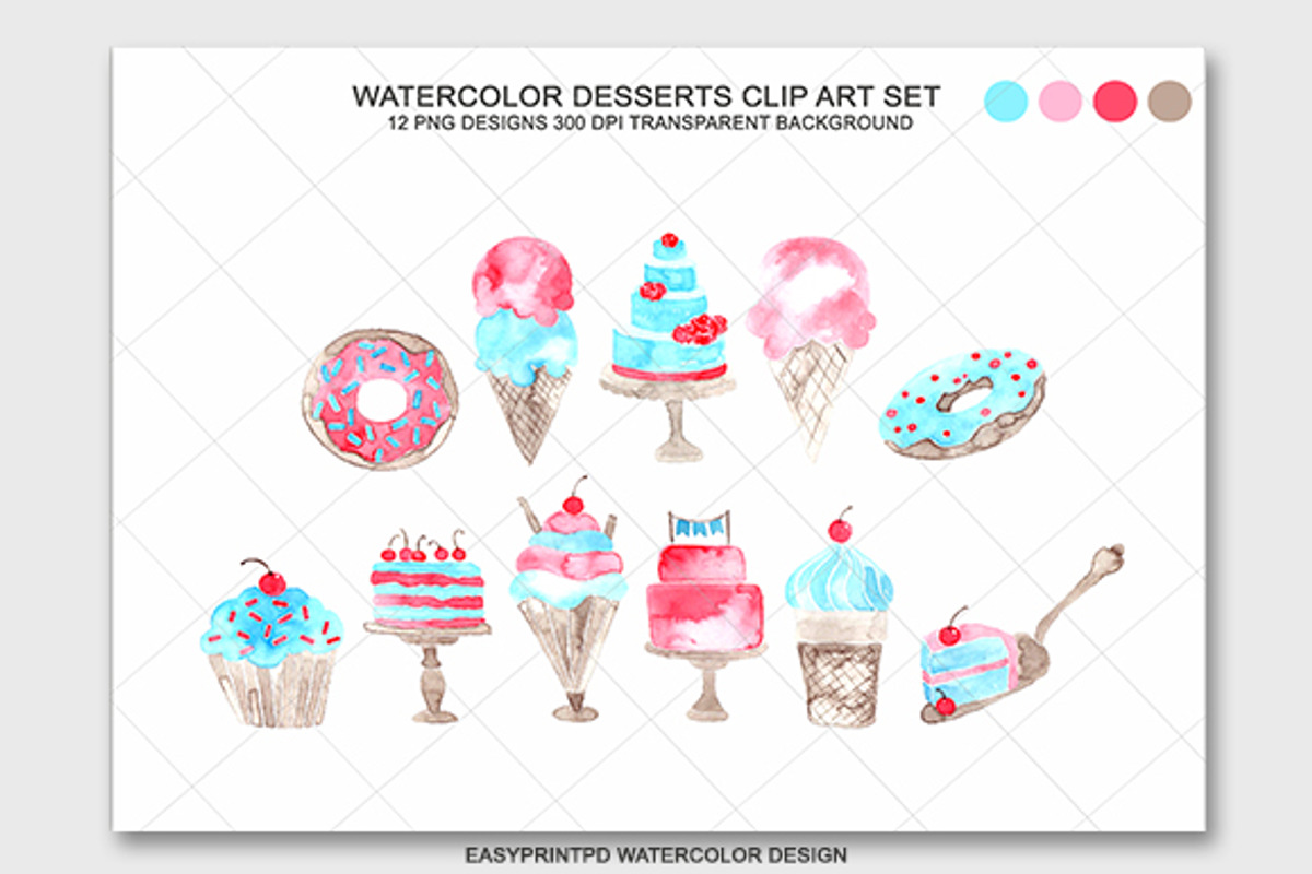 Watercolor Desserts Clip Art, a Food Illustration by Magic Story Studio