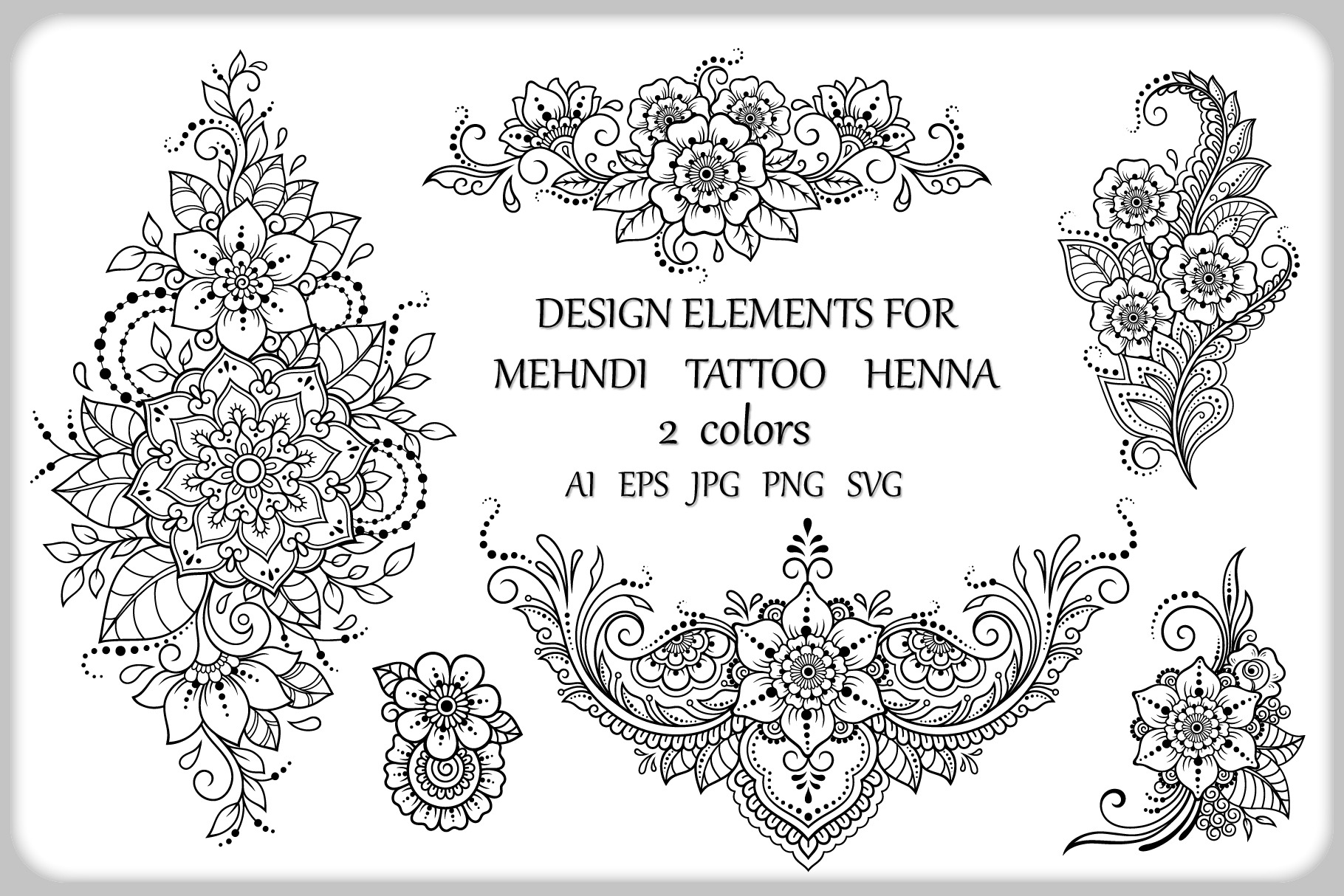 Elements in Mehndi style, a Decorative Illustration by Katika Shop