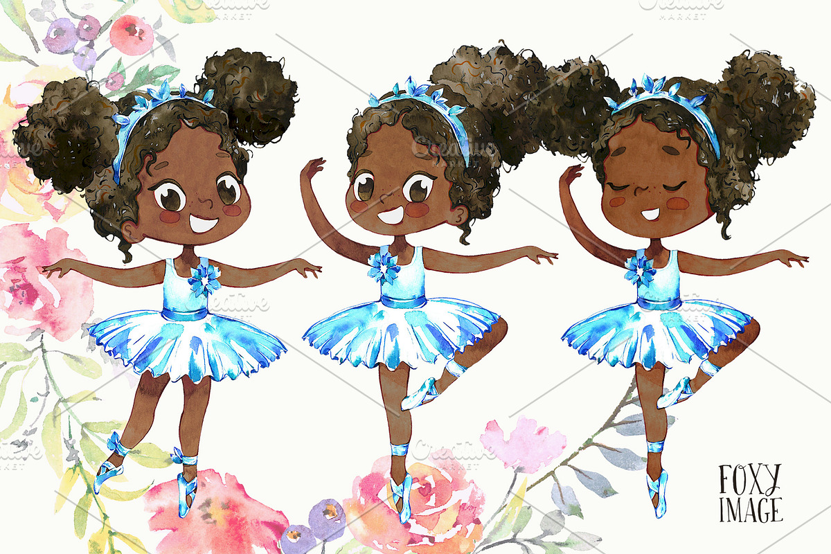 African-American Ballerinas Clipart, an Illustration by FoxyImage