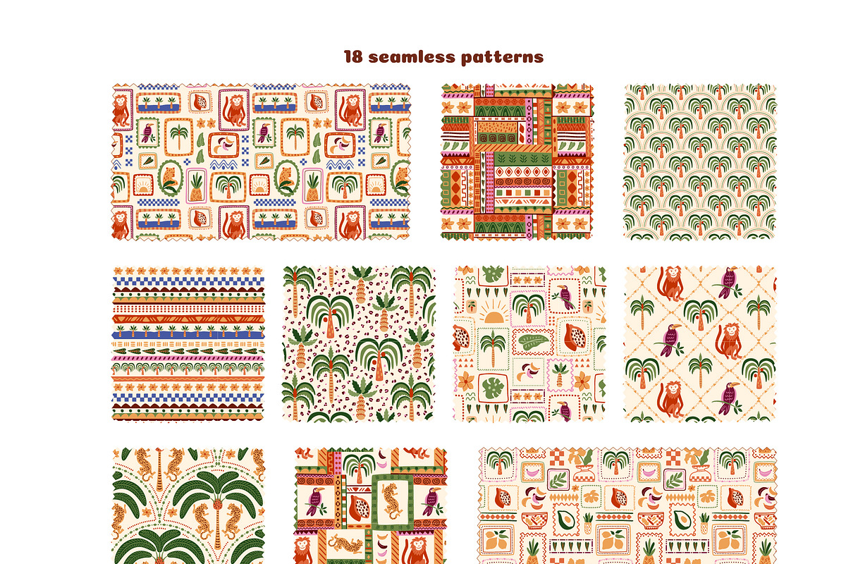 Bright tropical patchwork background