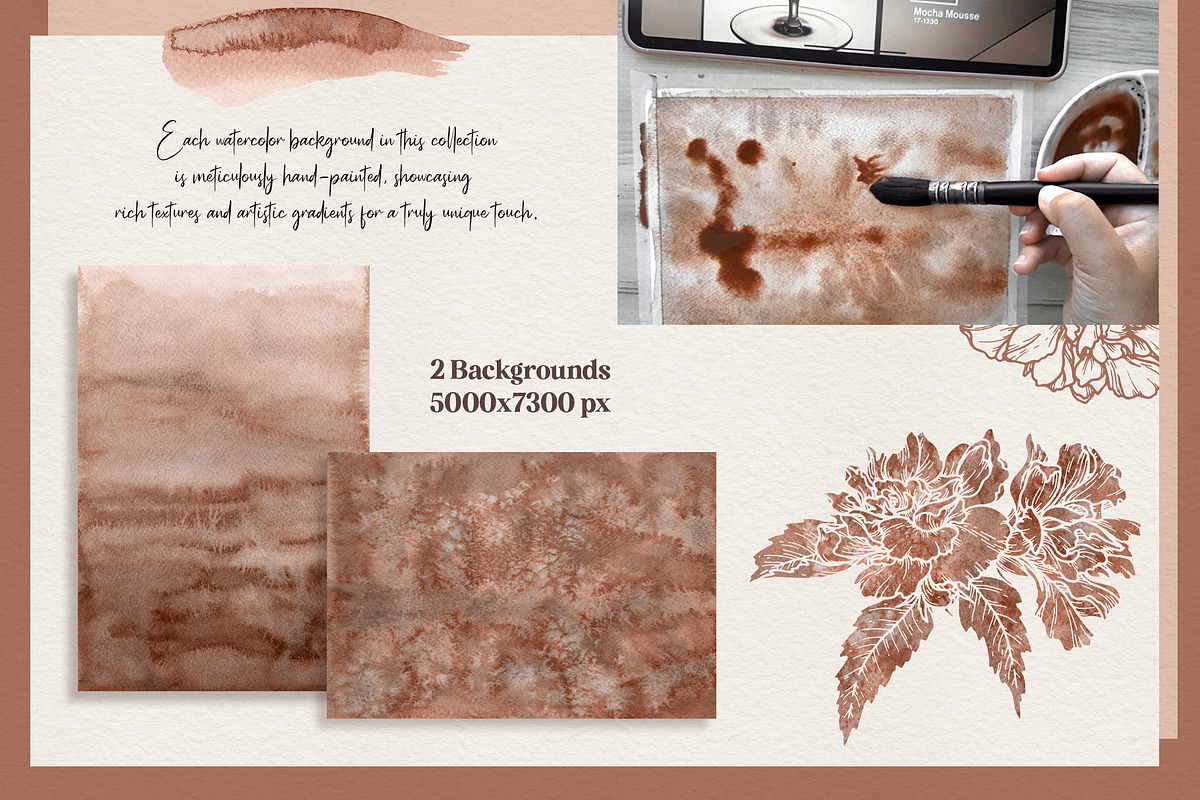 Mocha Mousse Watercolor Textures