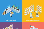 Automated shops isometric set, an Icon by Macrovector