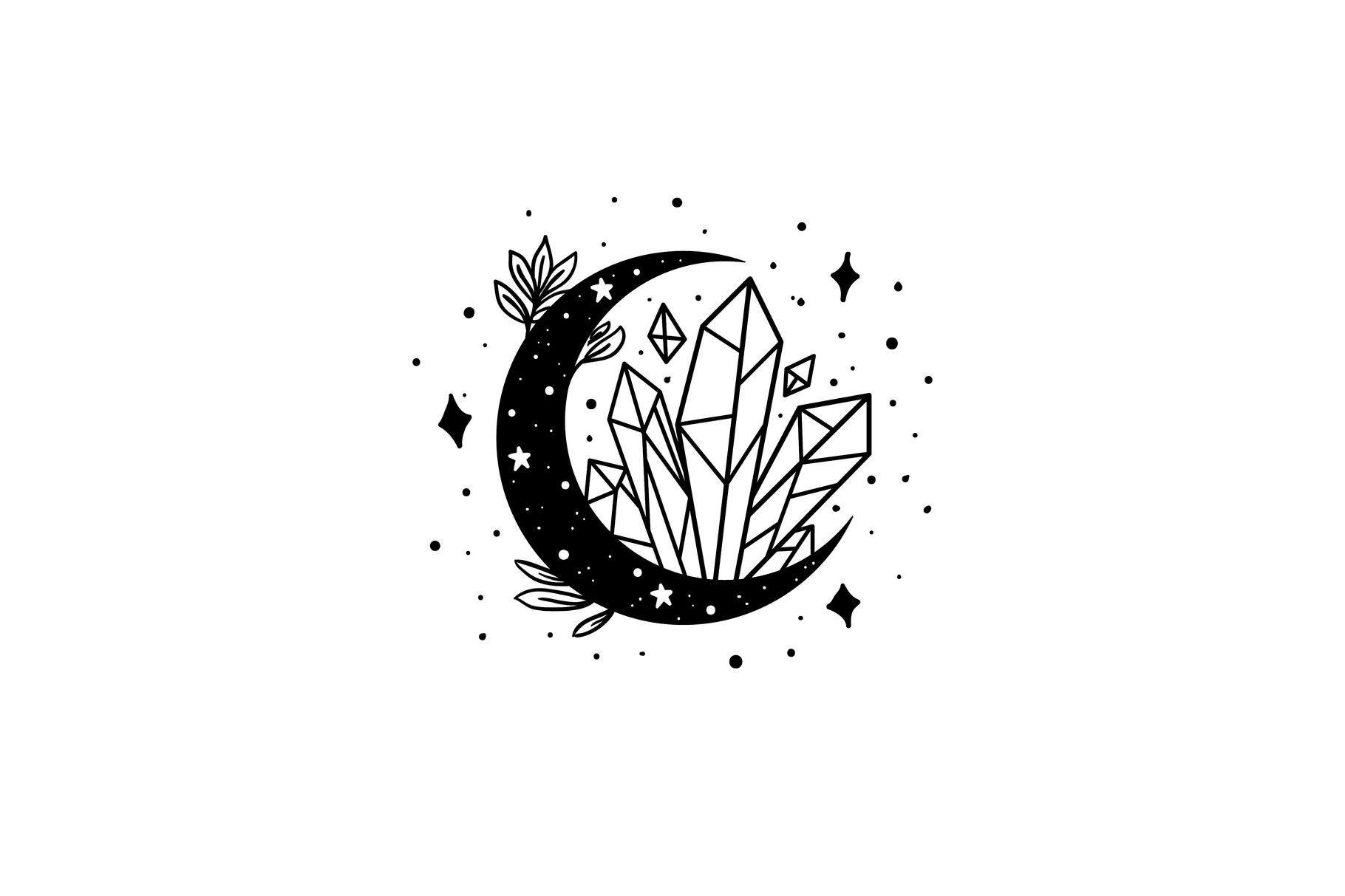 Mystical moon with crystal and stars | Illustrations ~ Creative Market