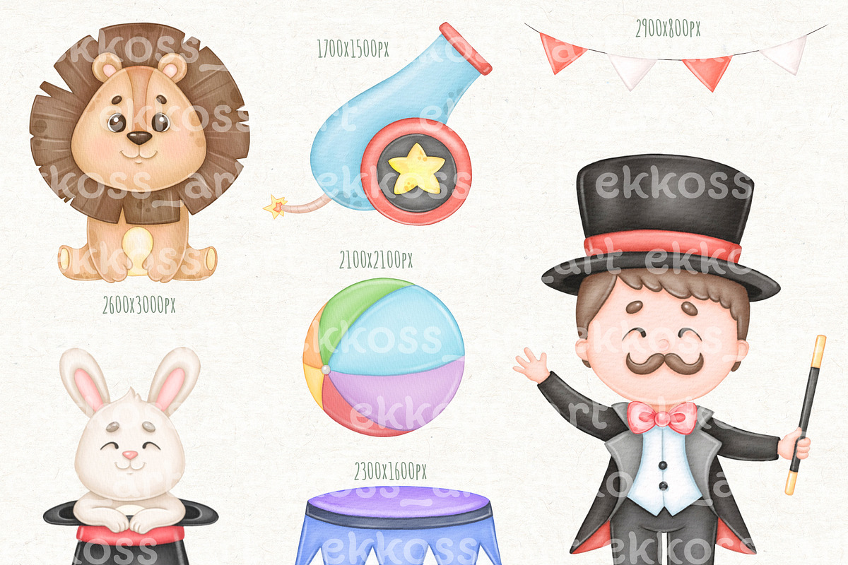 Circus and Animals Clipart, an Animal Illustration by ekossa_art