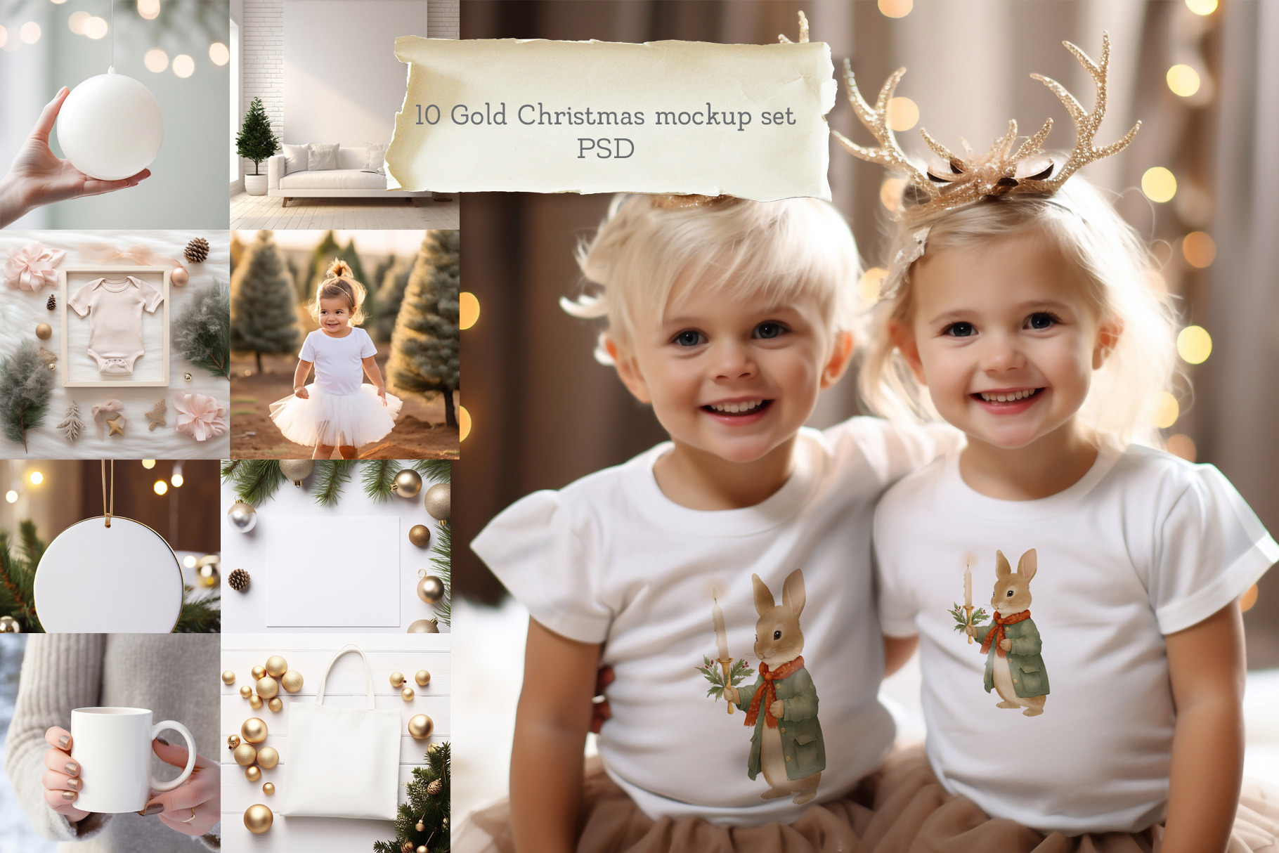 Gold Christmas mockup set PSD | Creative Market