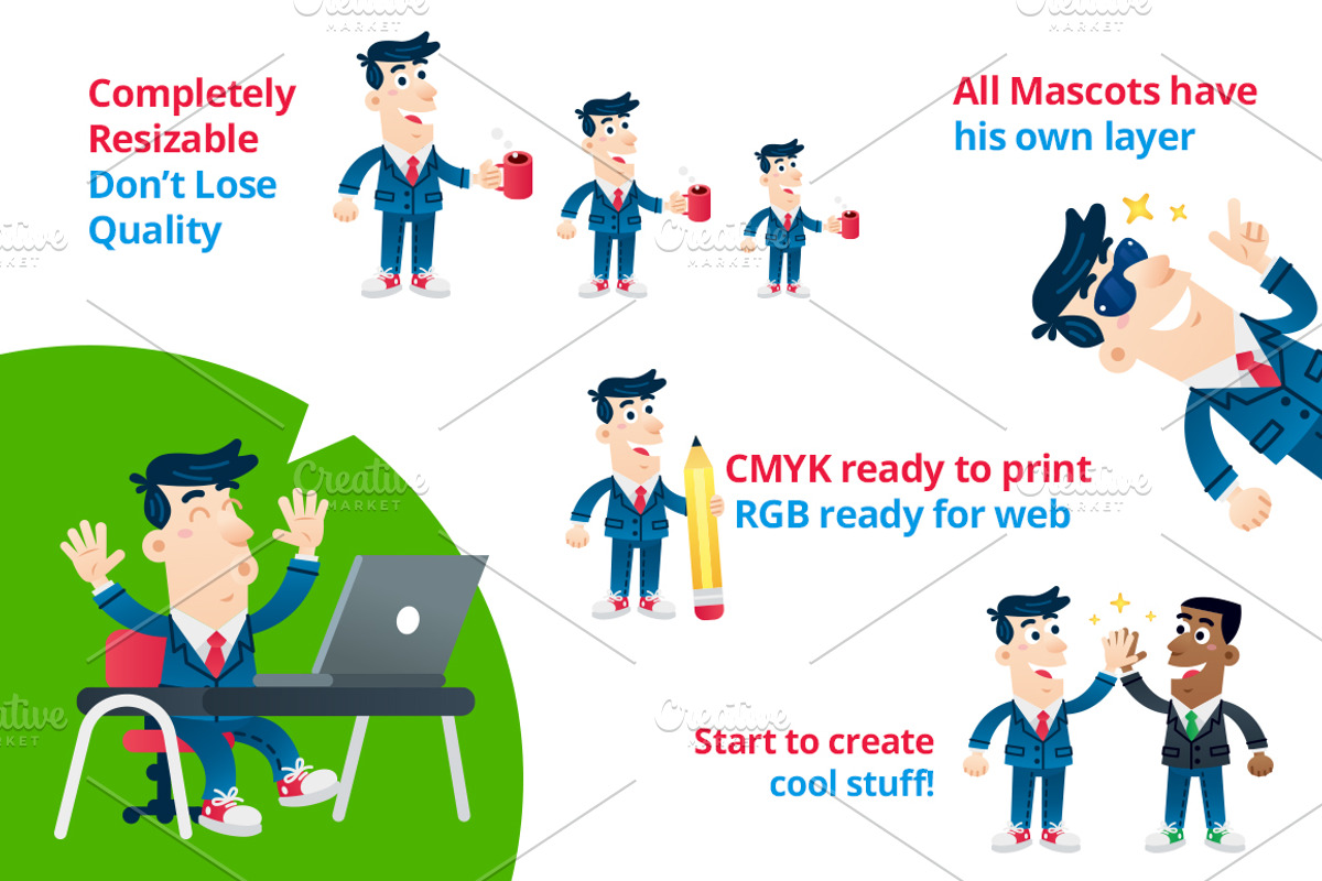 Business Man Mascot Mega Pack, a Technology Illustration by Manudesign