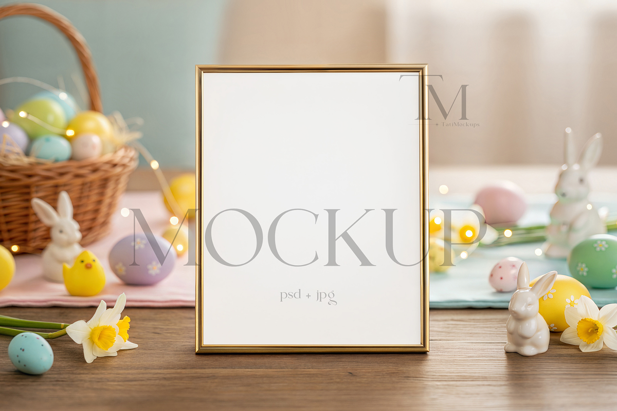 Easter Table Sign Mockup with Basket, a Product Mockup by TatiMockup