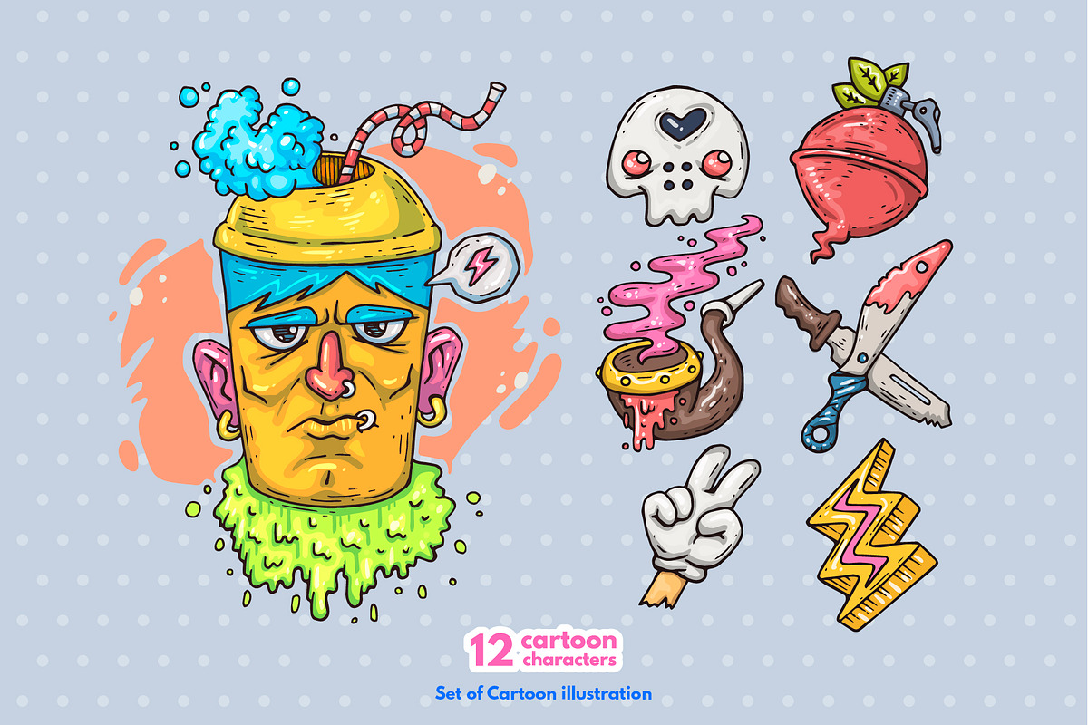 12 Different Cartoon Characters, an Illustration by Andrew_Derr